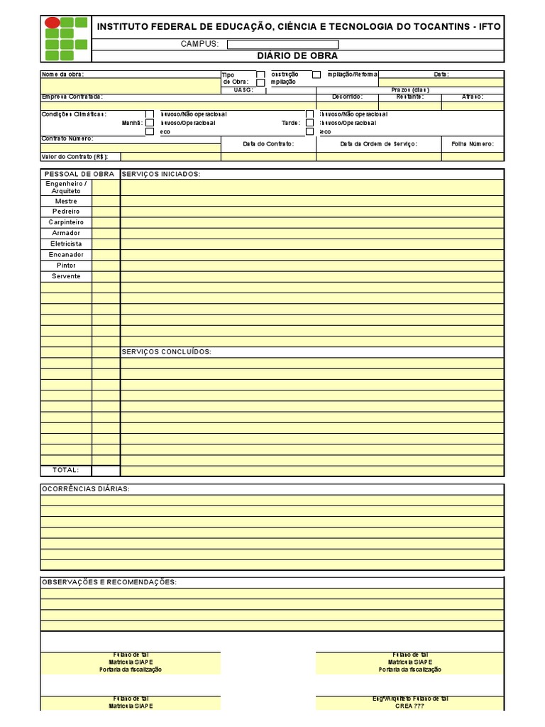 Modelo de Diario de Obra | PDF
