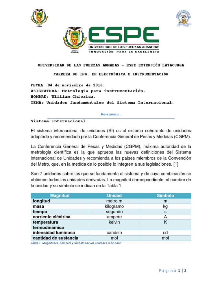 Unidades Básicas del SI en Metrología | PDF | Sistema Internacional de Unidades | Kilogramo