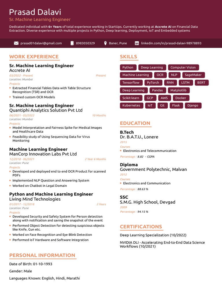 Prasad's Resume PDF | PDF | Deep Learning | Machine Learning