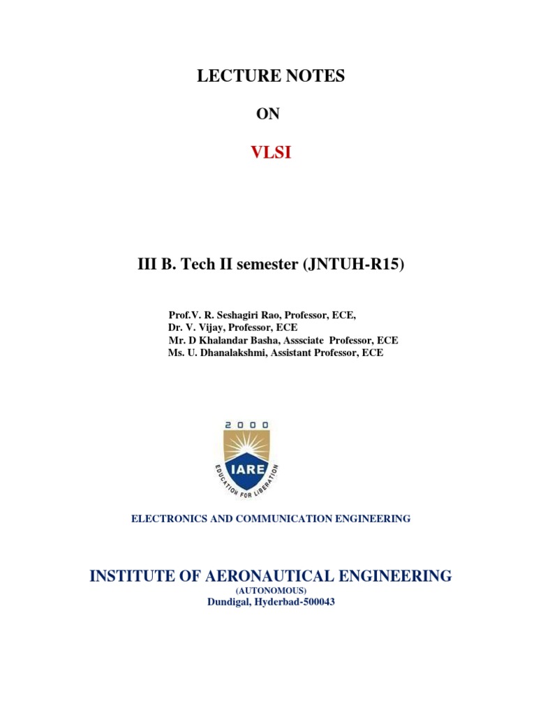 VLSI Lecture Notes for ECE Students | PDF