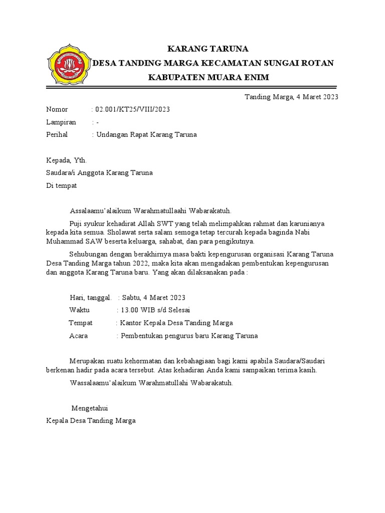 Contoh Surat Undangan KT TDM | PDF