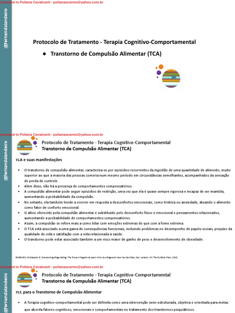 Tratamento TCA | PDF | Transtorno e compulsão alimentar | Terapia cognitiva comportamental