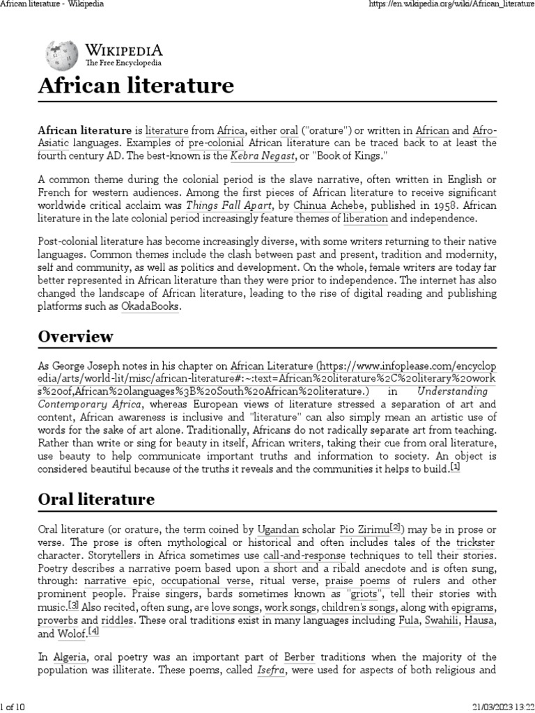 African Oral Literature Overview | PDF | African Literature
