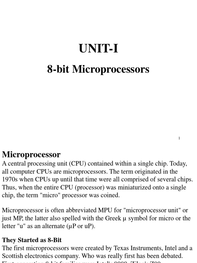 Unit-I: 8-Bit Microprocessors | PDF | Central Processing Unit | Input/Output