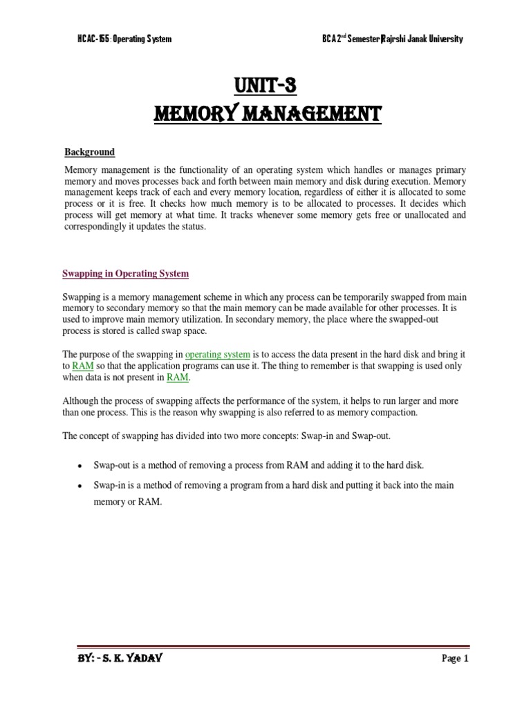 Unit-III (Memory Management) | PDF | Computer Data Storage | Process (Computing)