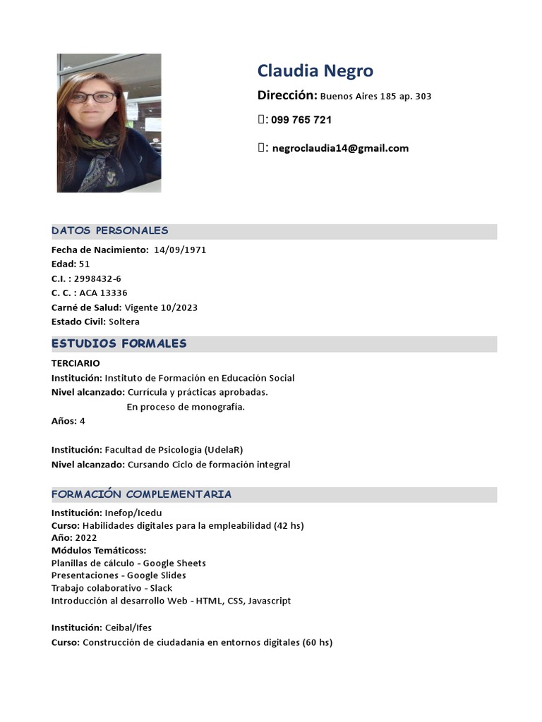 Currículum Vitae Claudia | PDF