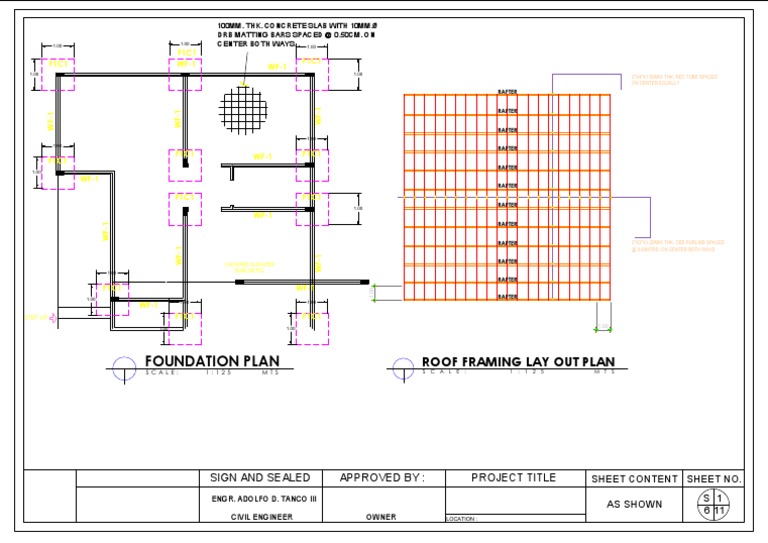 Concrete slab with rebar and purlin roof framing | PDF