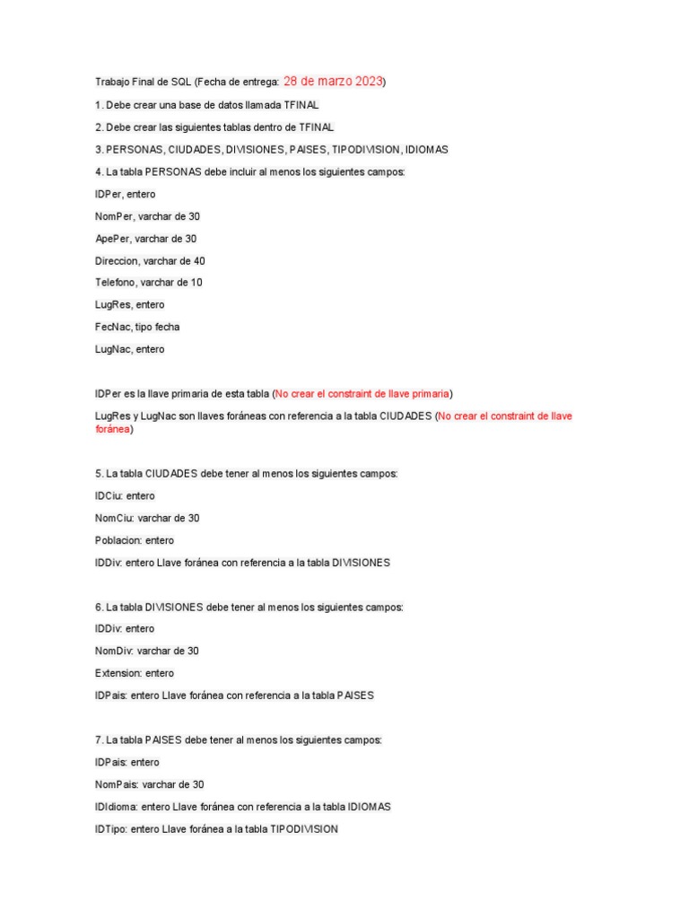 Trabajo Final de SQL Marzo 28 | PDF
