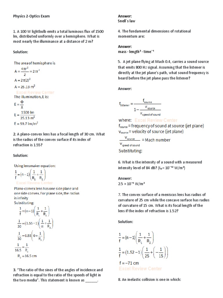 Physics 2 Optics Practice Exam Pdf Wavelength Refraction
