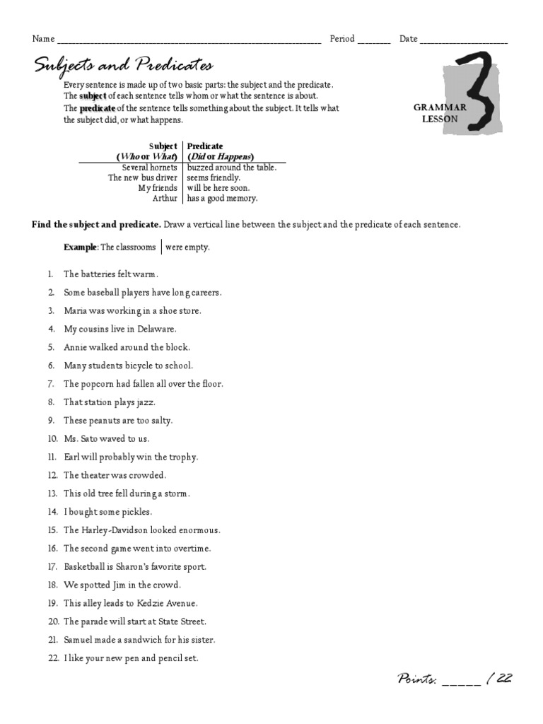 Grammar 3 - Subjects and Predicates PDF | PDF