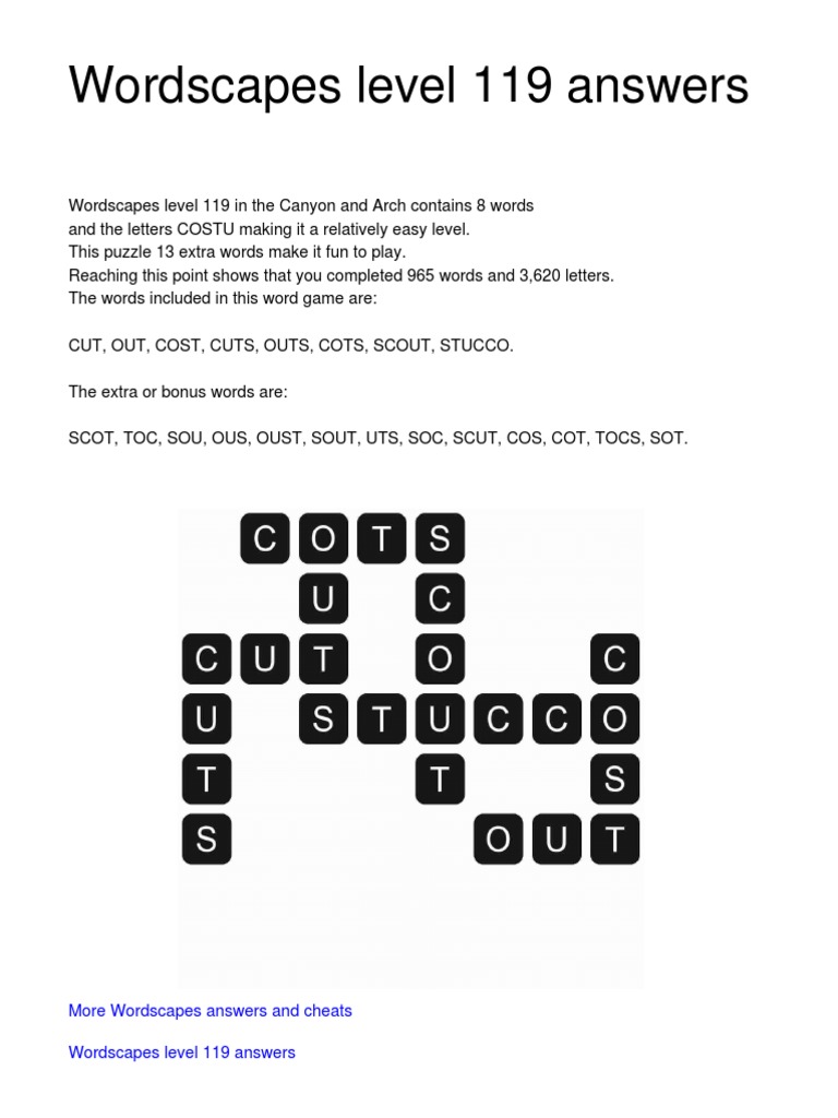 Wordscapes Level 119 Answers & Tips | PDF | Language Arts & Discipline ...