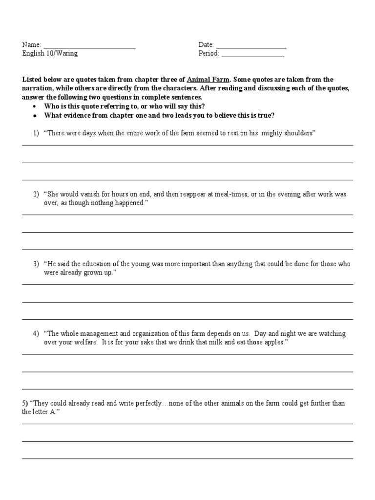 ANIMAL FARM Chapter 2 Worksheet | PDF