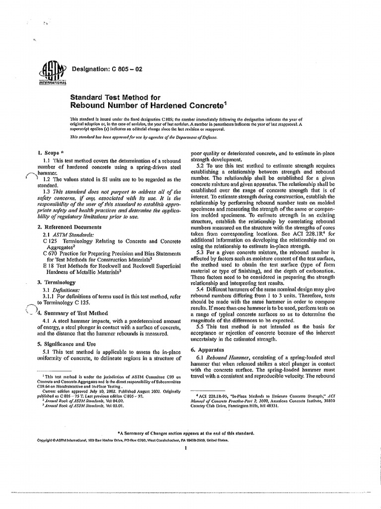 ASTM C 805-02 Schmidt Hammer | PDF