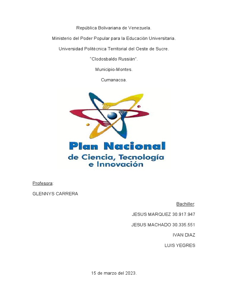 Plan Nacional de Ciencia, Tecnologia e Innovacion | PDF | Venezuela | Innovación