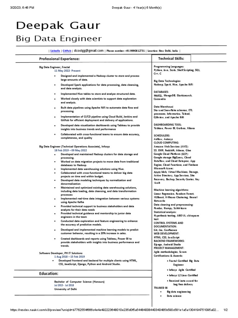 Deepak Gaur - 4 Year(s) 6 Month(s) | PDF | Apache Spark | Cloud Computing