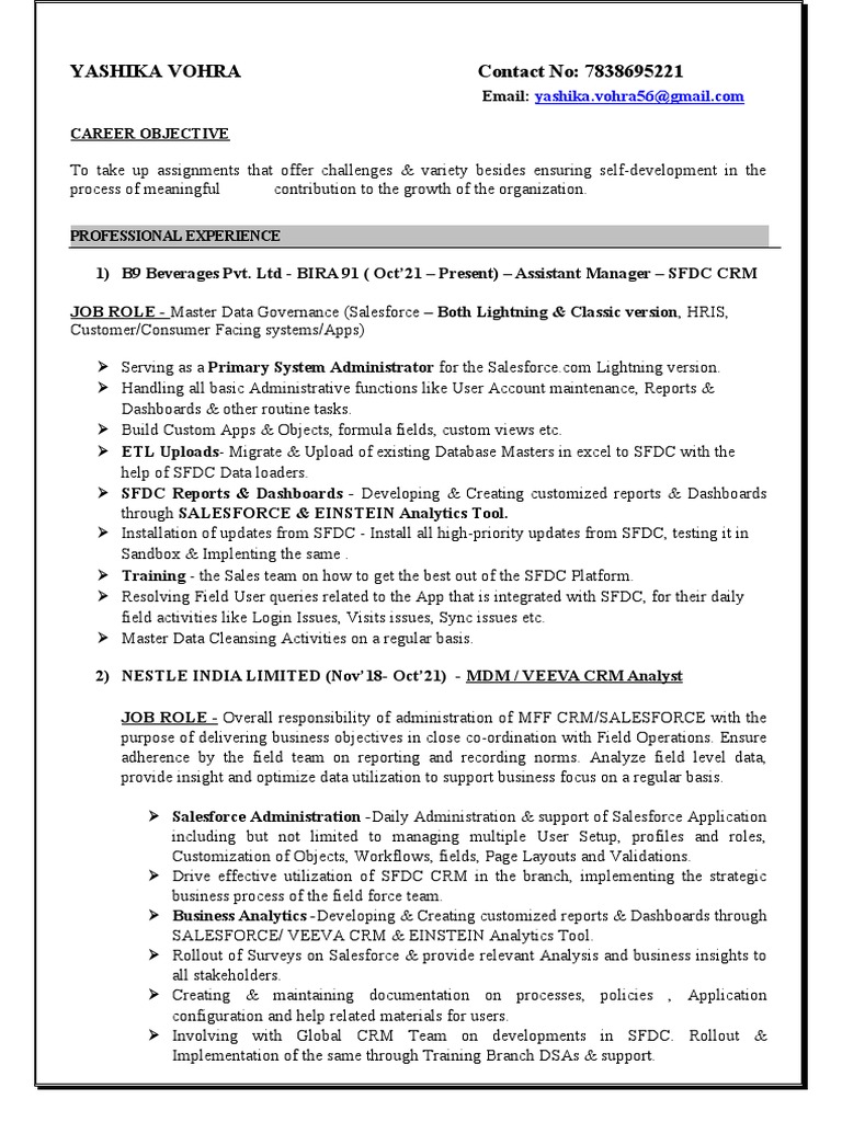 Yashika Vohra CV. | PDF | Customer Relationship Management | Analytics