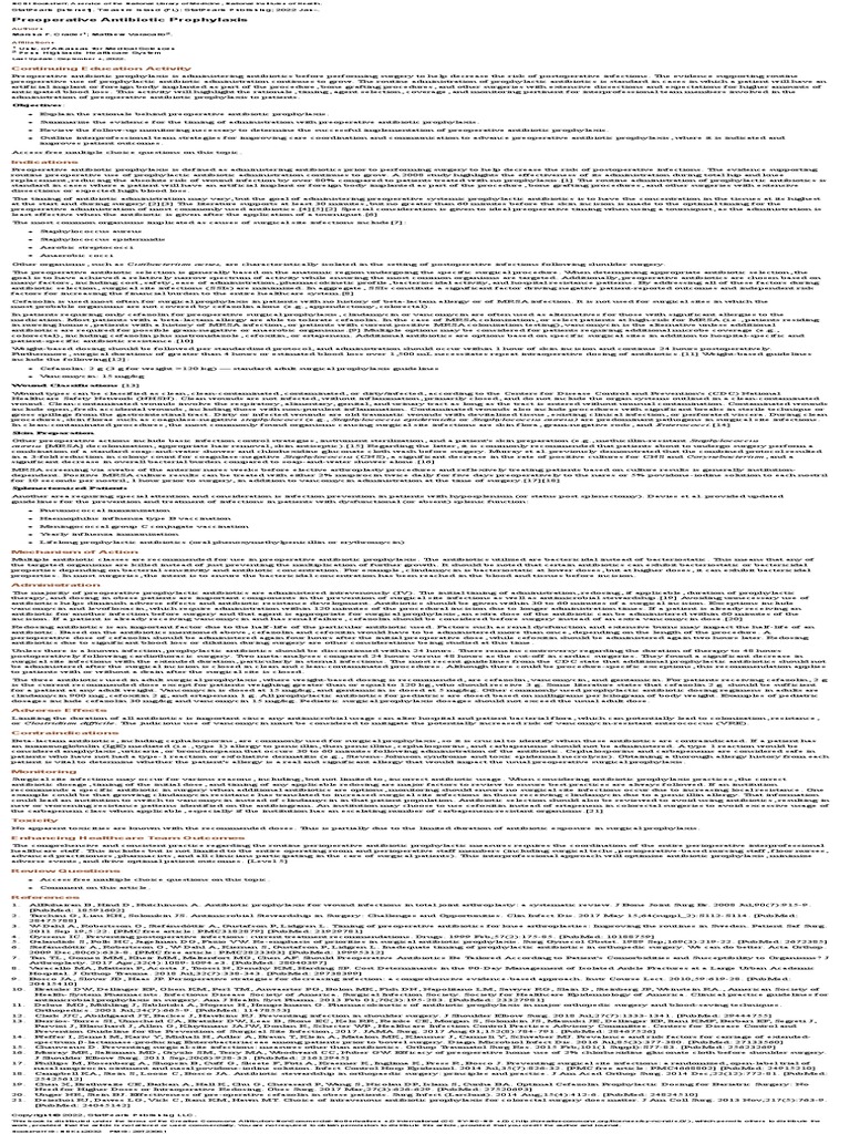 Preoperative Antibiotic Prophylaxis StatPearls NCBI Bookshelf | PDF ...