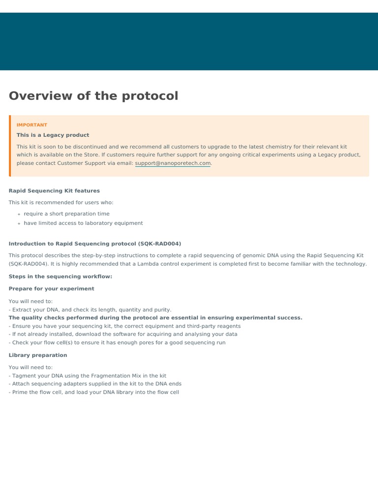 Rapid Sequencing SQK Rad004 RSE - 9046 - v1 - revAC - 14aug2019 Minion | PDF | Dna Sequencing ...