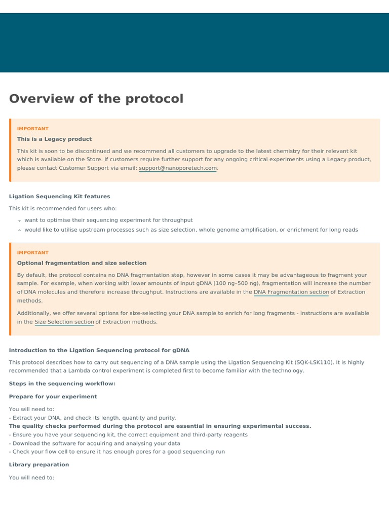 Genomic Dna by Ligation SQK lsk110 GDE - 9108 - v110 - Revx - 10nov2020 Minion | PDF | Dna ...