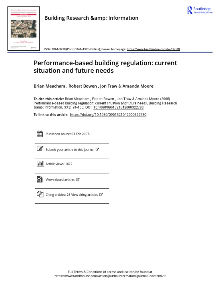 Performance Based Building Regulation Current Situation and Future Needs | PDF | Business