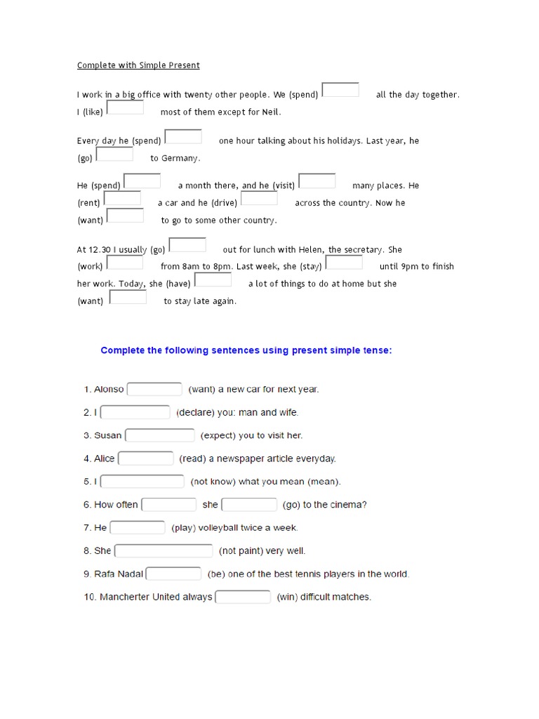 Ejercicios Present Simple y Continuous | PDF