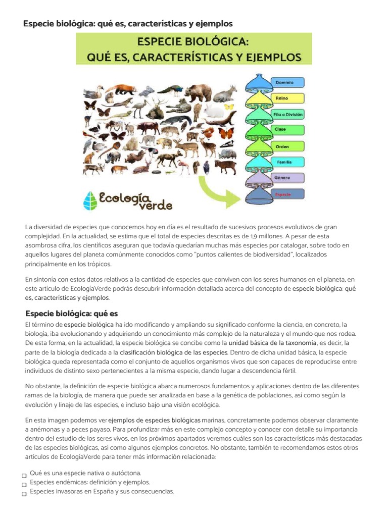 Especie biológica: definición y ejemplos | PDF | Especies | Evolución