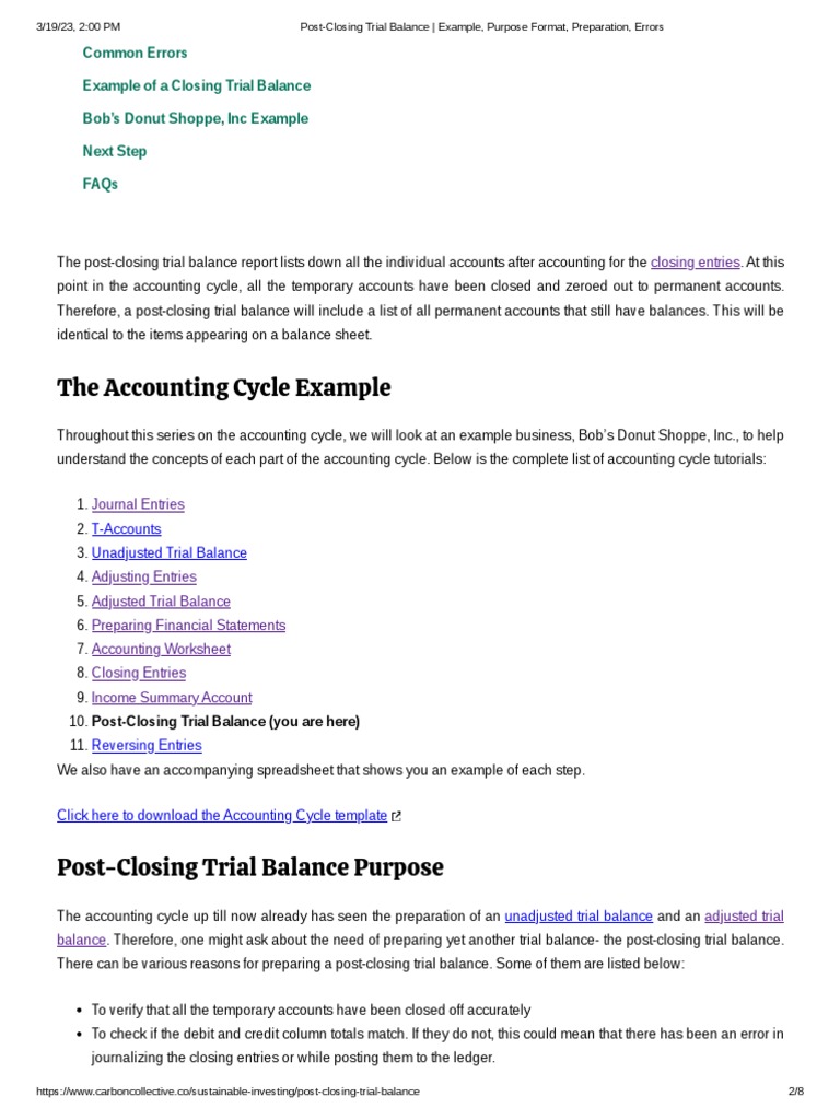 Post-Closing Trial Balance - Example, Purpose Format, Preparation ...