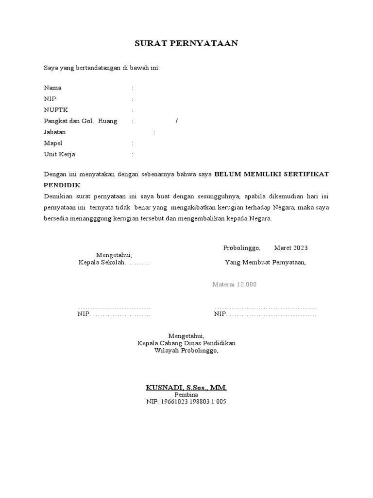 Surat Pernyataan Tamsil | PDF