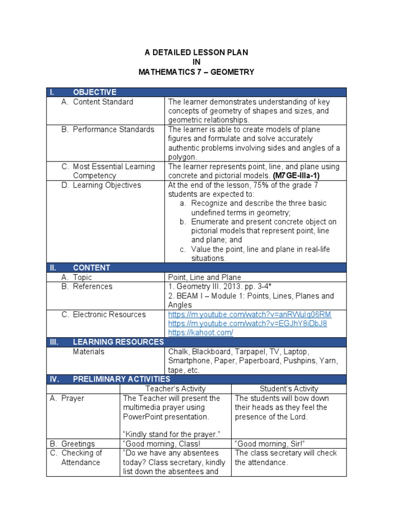 Lesson Plan Final | PDF | Line (Geometry) | Geometry