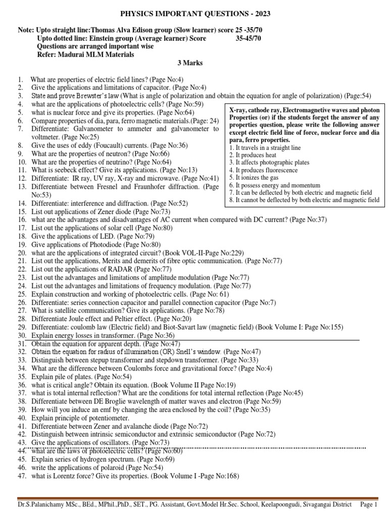 +2 Slow Learner Questions (EM) - 2023 PDF | PDF | Magnetic Field | Voltage