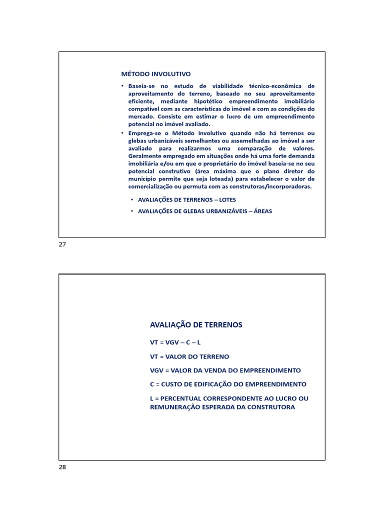 Aula 13. Método Involutivo Avaliação de Terrenos Área Edificável Lucro ...