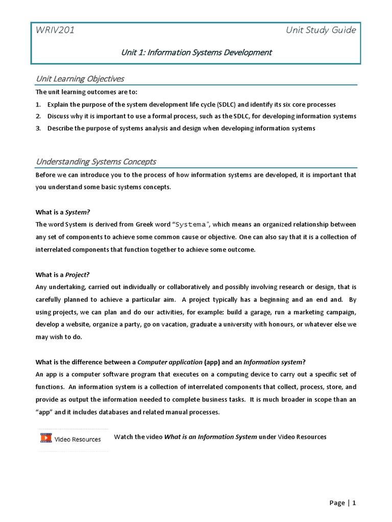 WRIV201 Unit 1 Study Guide PDF | PDF | Information System | Software Development Process