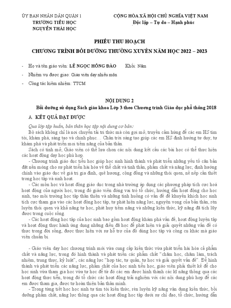 BDTX - PTH - H NG Đào - ND2.1 SGK L3 | PDF