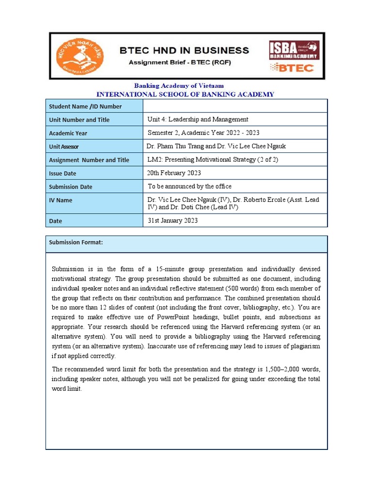 ASSIGNMENT TWO - LM. A2 - 2022-2023. V4.0 at 20feb2023 | PDF | Motivational | Motivation