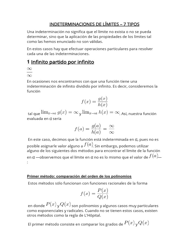 Indeterminaciones de Límites: 7 Tipos | PDF | Principio de ...