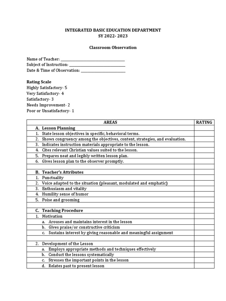 Criteria For Demo Teaching Pdf Teachers Lesson Plan