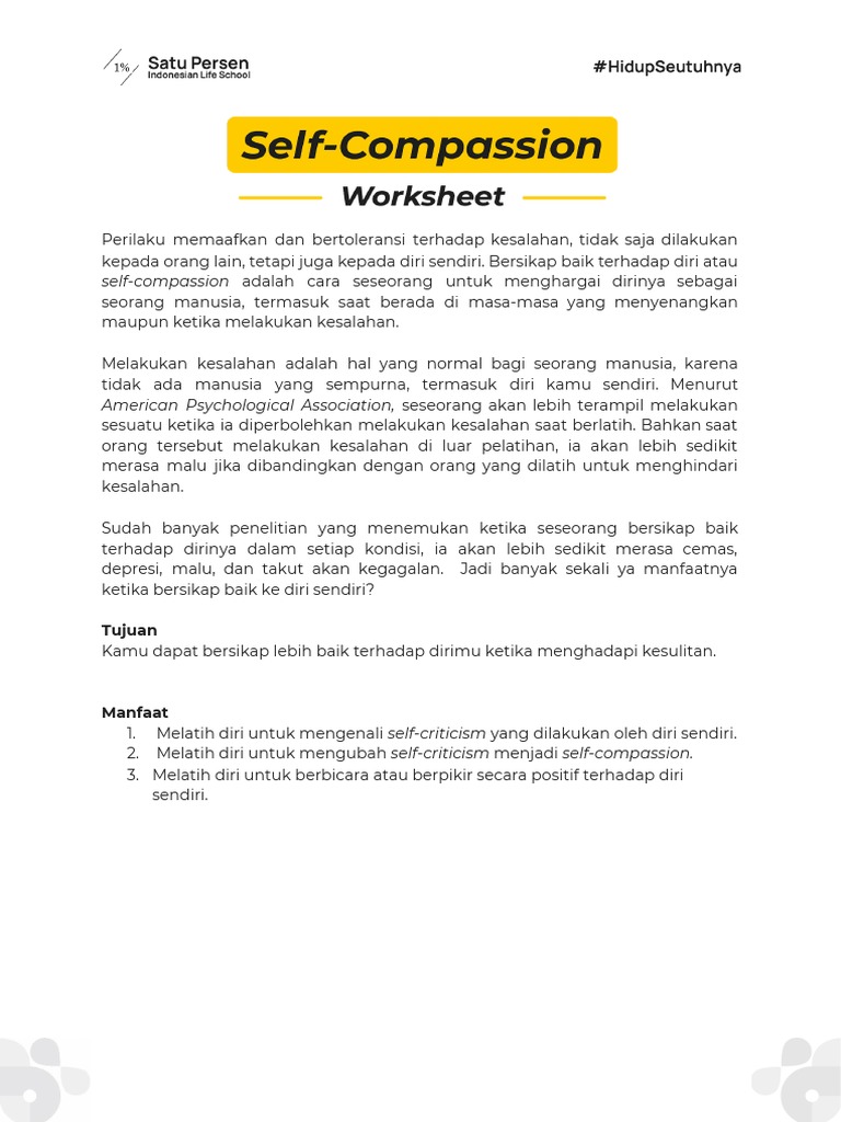 Worksheet Design - Self-Compassion PDF | PDF | Karier & Perkembangan