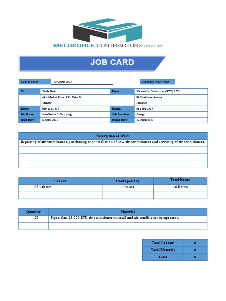 Ixopo Job Card | PDF