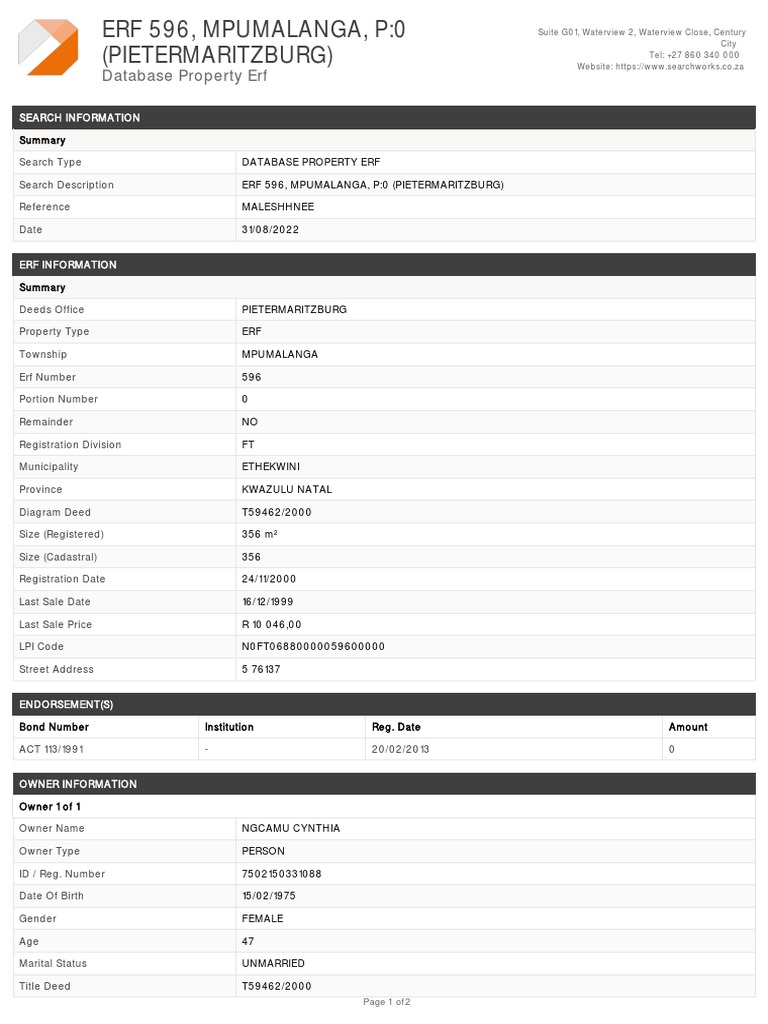 Database Property Erf 596 | PDF | Data Management | Information Science