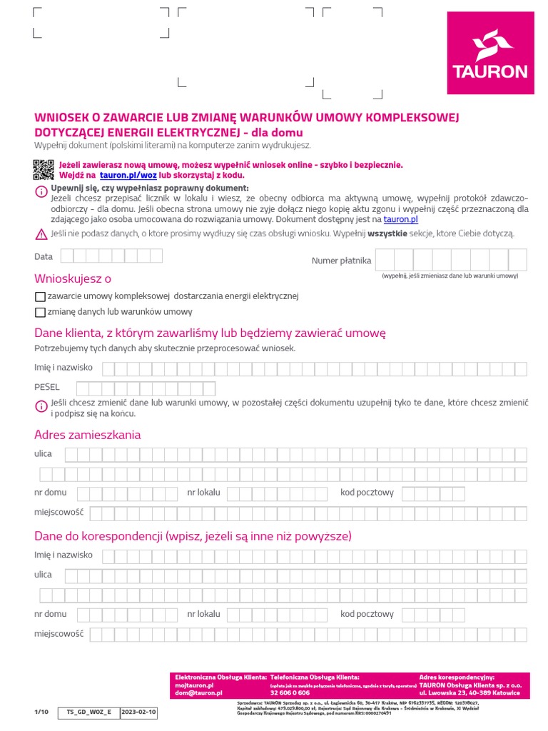 TS GD WOZ Wniosek o Zawarcie Umowy E PDF | PDF