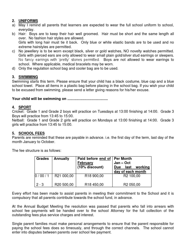 Glenwood School Fees and Policies 2024 | PDF | Softlines (Retail ...