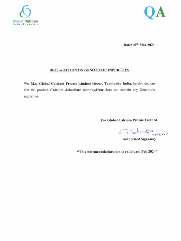 Declaration on Genotoxic impurities.pdf | PDF