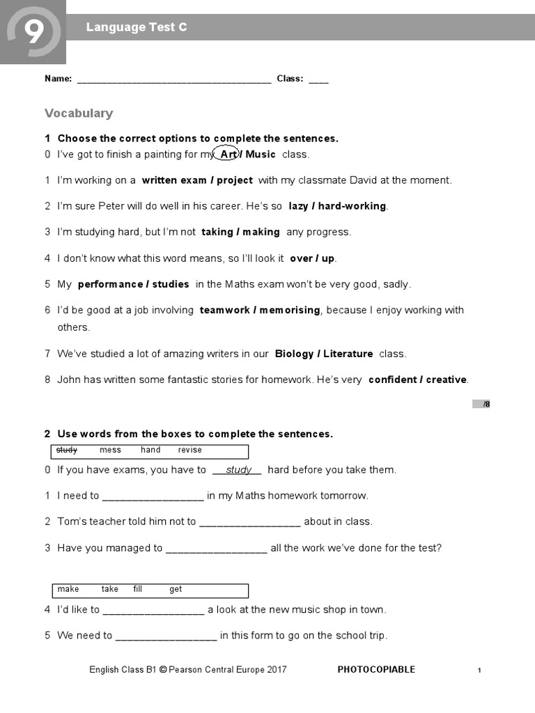 ECB1 - Tests - Language Test 9C | PDF | Linguistics