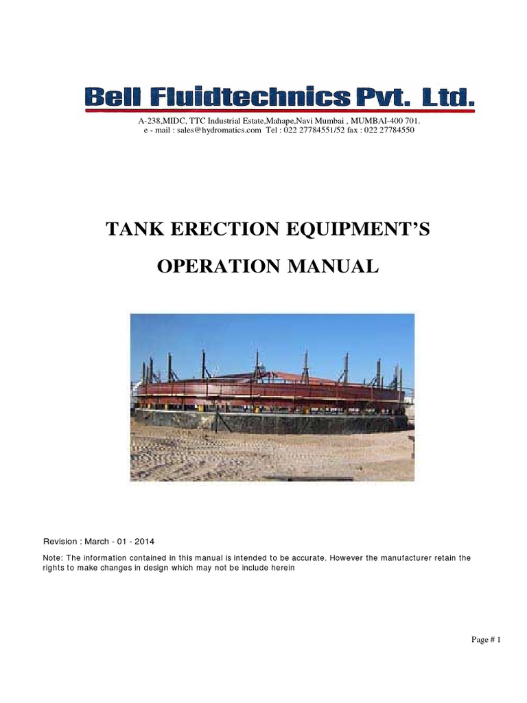 Tank Erection Equipment Operation Manual: Instructions for Installation ...