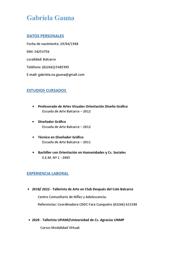 CV Gabriela Gauna 2023 | PDF | Diseño gráfico | Desarrollo de software