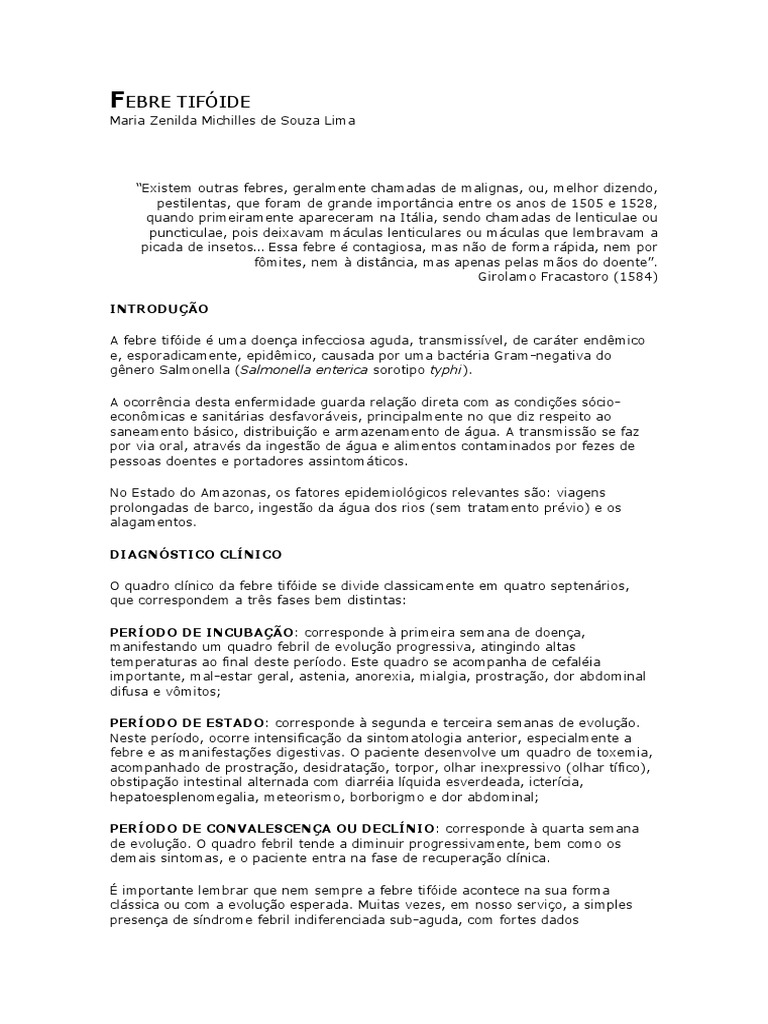 Febre Tifóide | PDF | Imunologia | Microbiologia