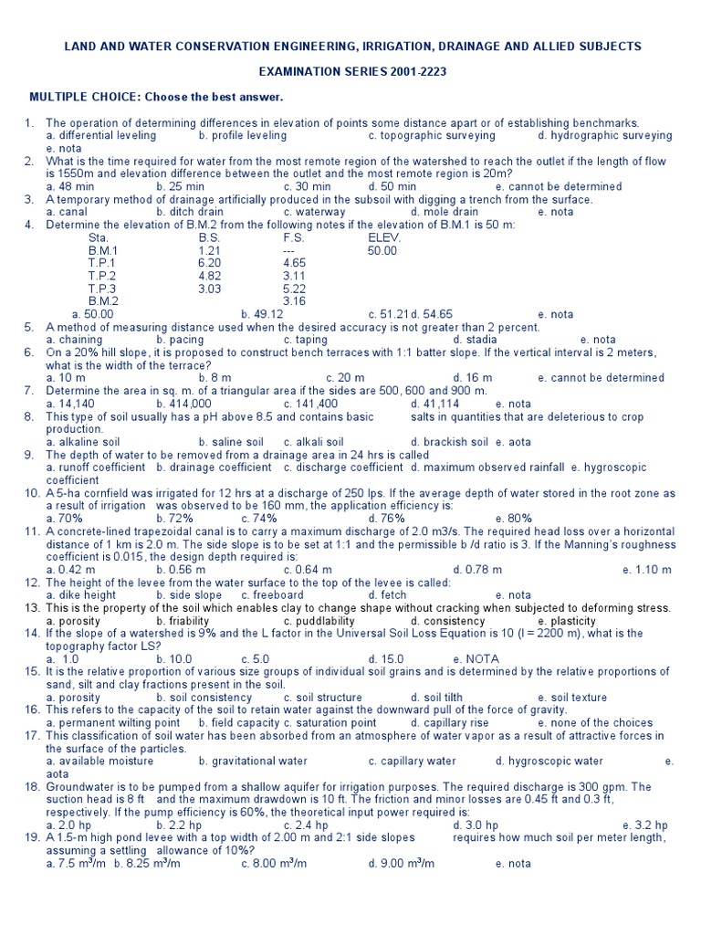 Exam Series 2001 2223 | PDF | Erosion | Surface Runoff