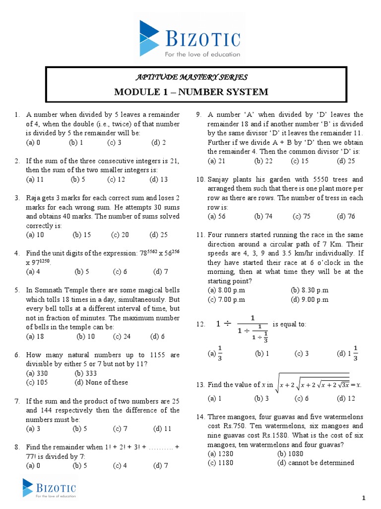 Module 1 - Number System Student Handout | PDF | Abstract Algebra | Mathematics