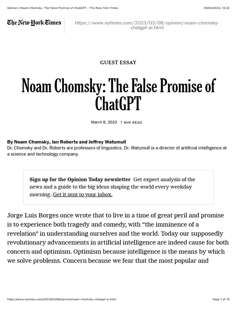 Opinion Noam Chomsky - The False Promise of ChatGPT - The New York ...