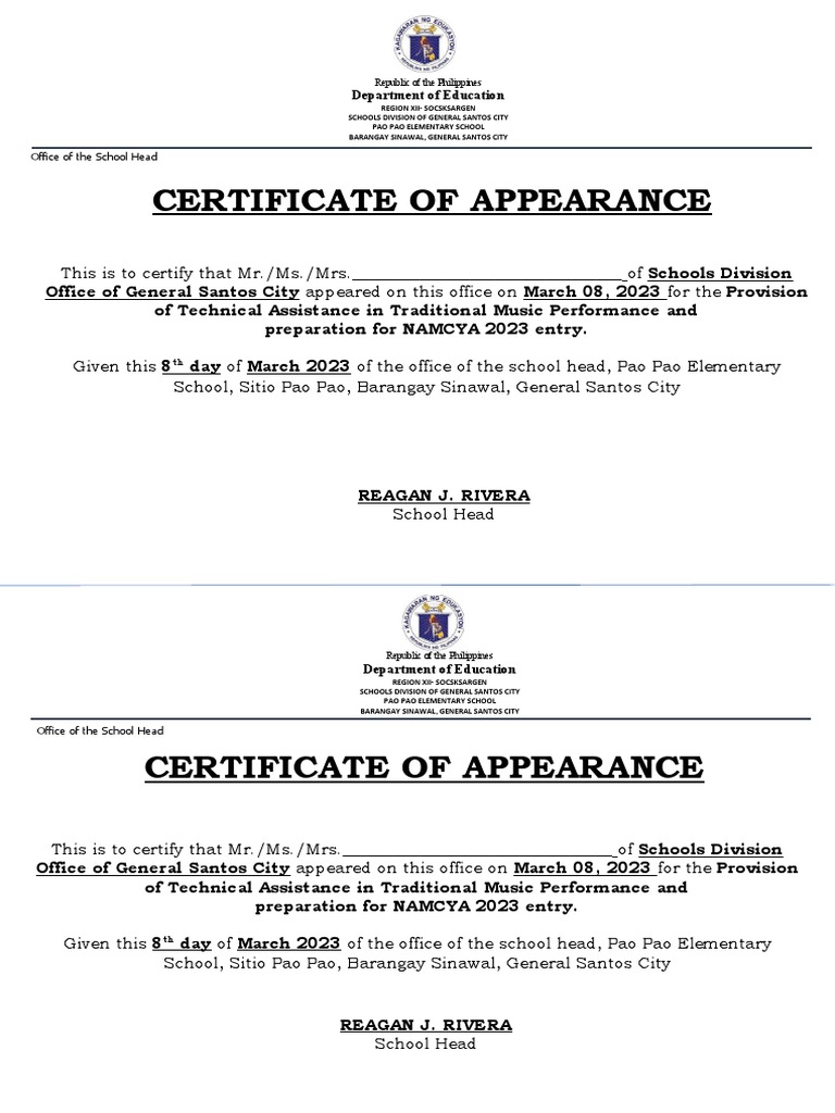 Appearance Cert | PDF